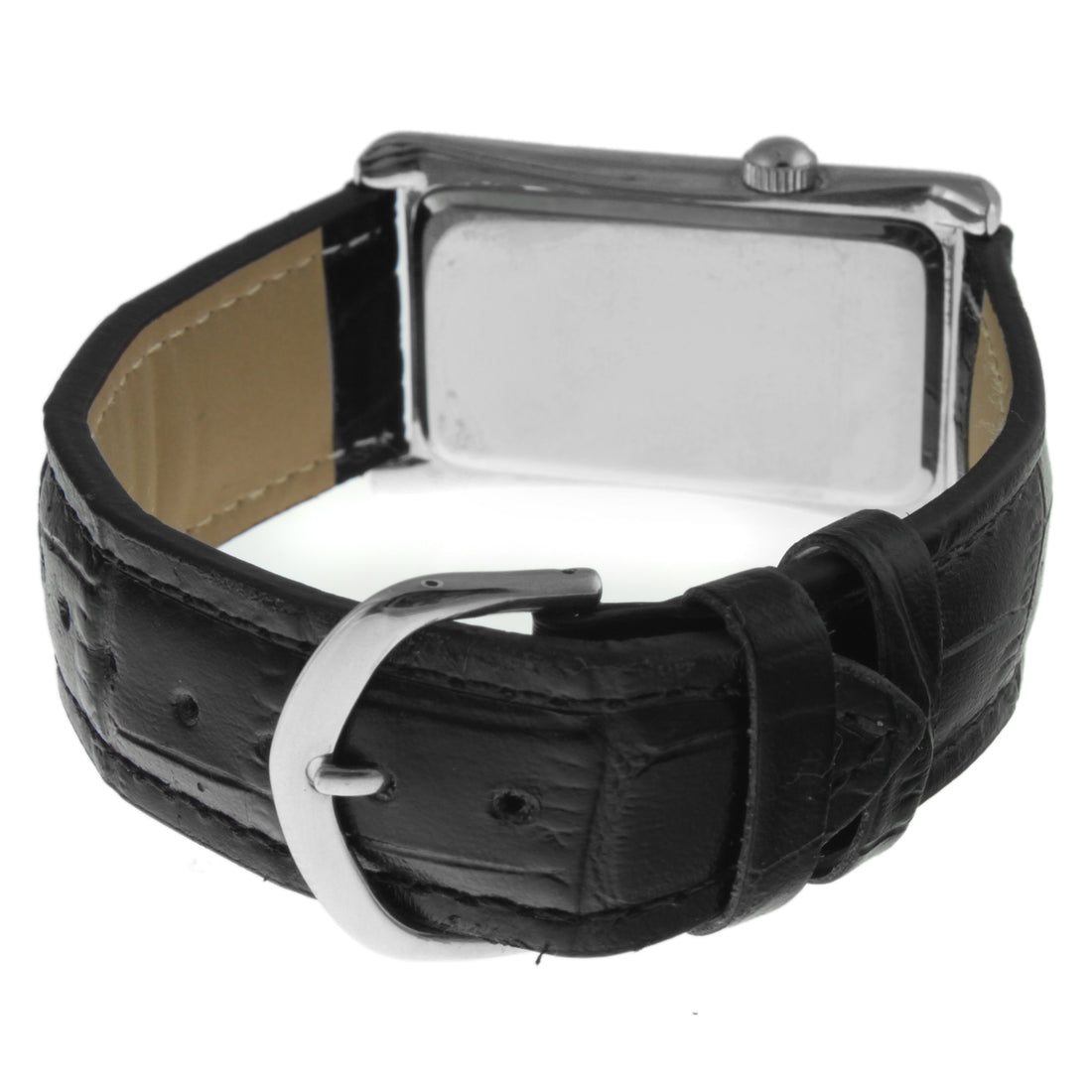 Men's Doctors Watch Silver Rectangular Large Second Hand Black Strap.