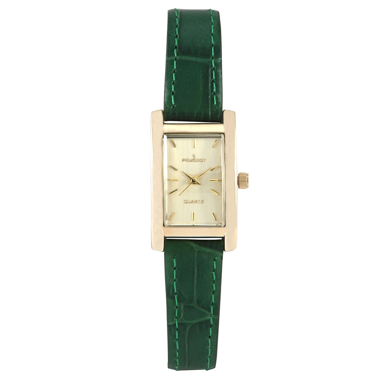 Peugeot Women's 34x20mm Contour Dress Watch Green Leather Strap