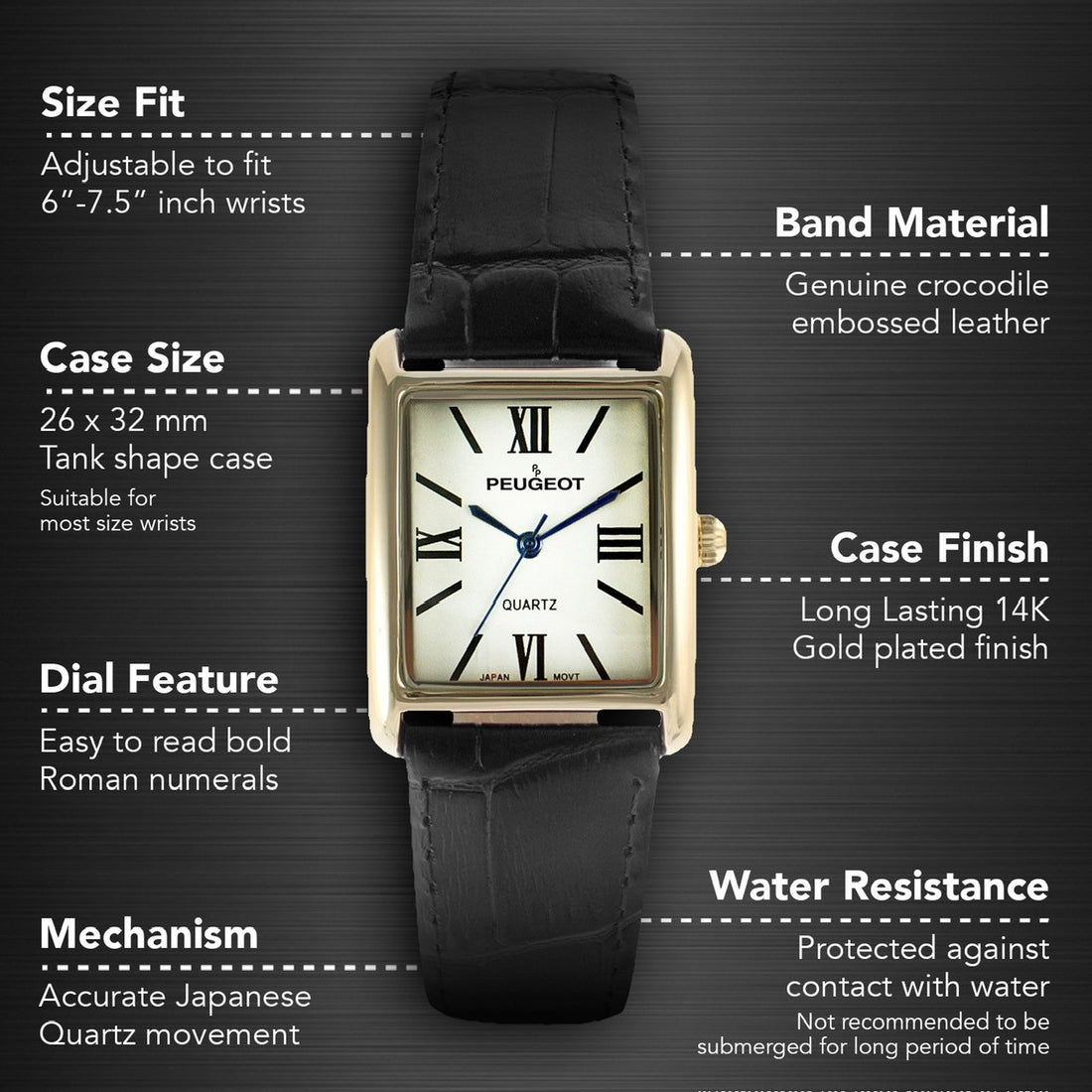 Women Tank Shape Watch With Genuine Leather Strap