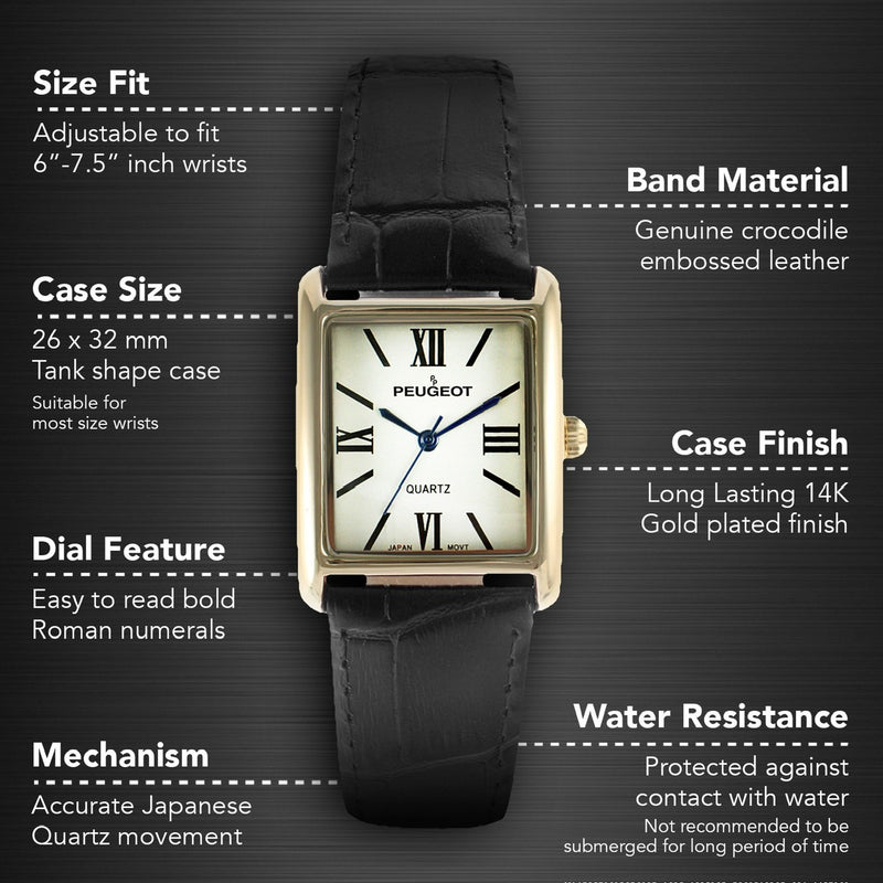 Women Tank Shape Watch With Genuine Leather Strap