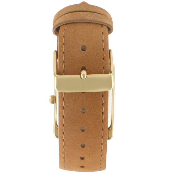 Women Tank Shape Watch With Genuine Brown Suede Leather Strap