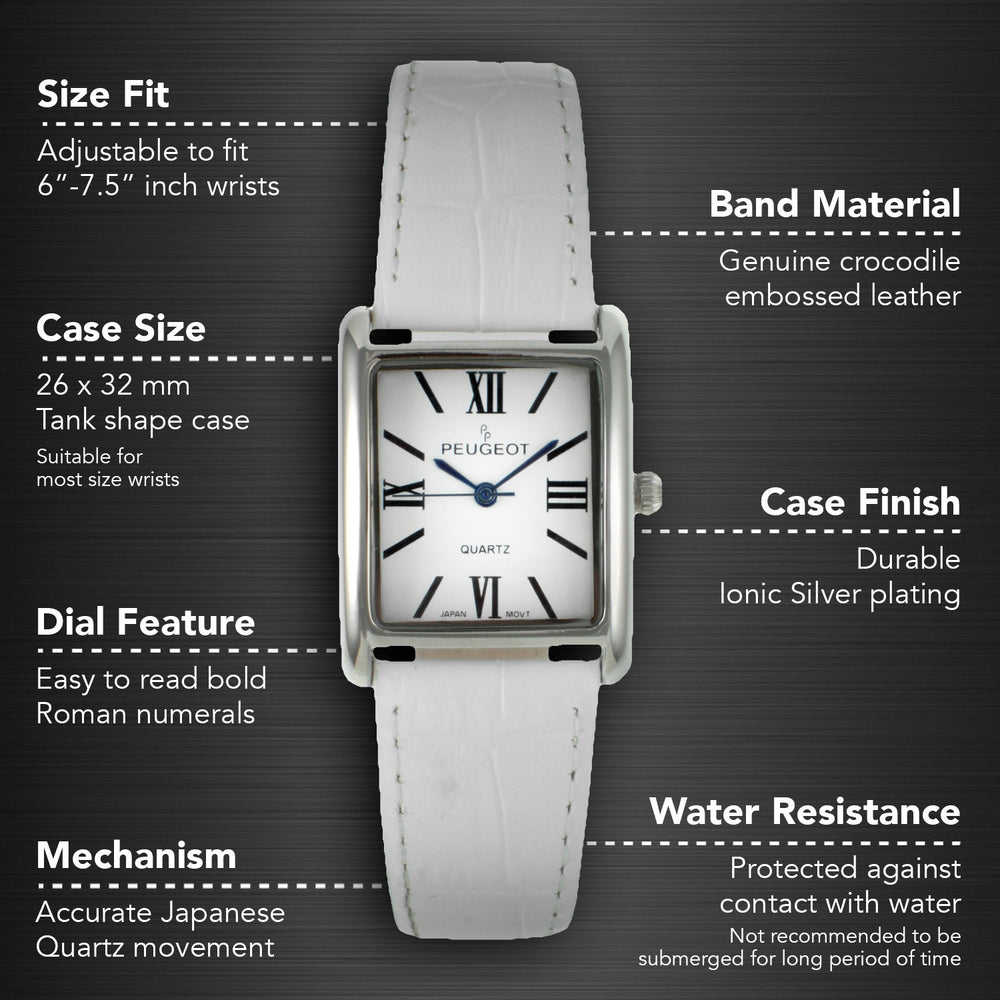 Women Tank Shape Watch With Genuine White Leather Strap
