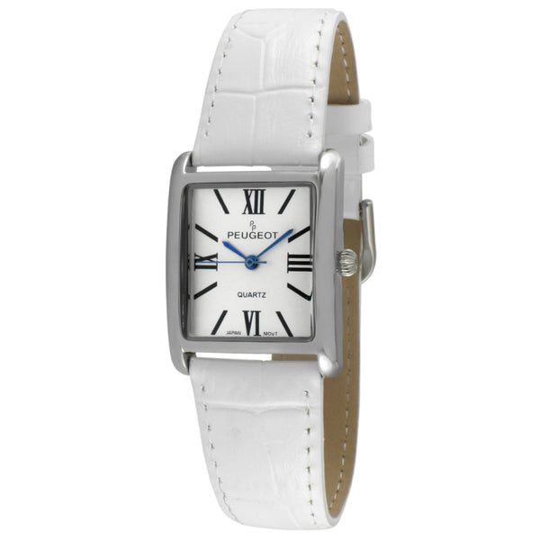 Women Tank Shape Watch With Genuine White Leather Strap - Peugeot Watches