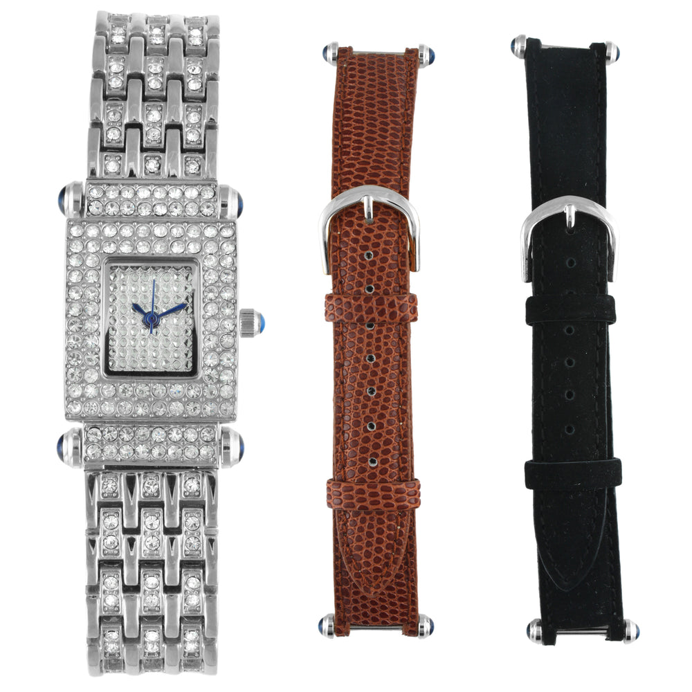 Women's Interchangeable Strap Crystal Pave Dial Gift Set