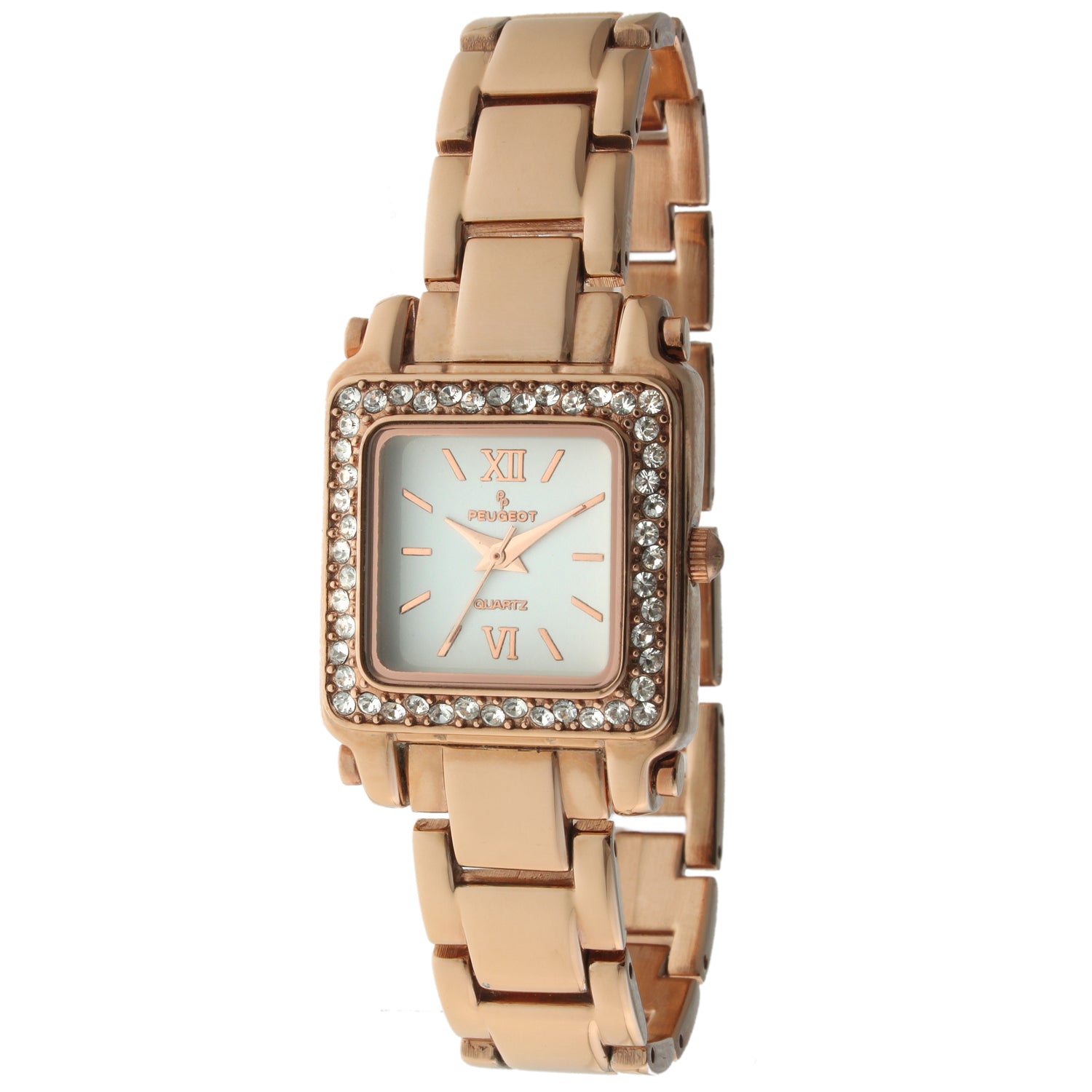 Peugeot Women's Rose Gold Tank Shape Watch with Swarovski Crystal Bezel ...
