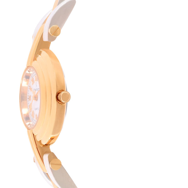 Womens 25mm Two-Tone Round 14K Gold-Plated Fluted Bezel Watch - Peugeot ...