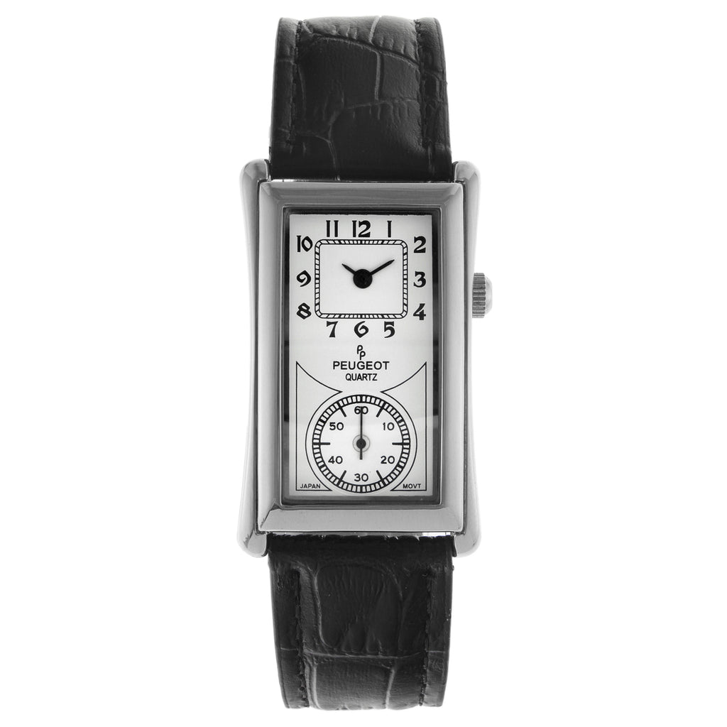 Men's Doctors Watch Silver Rectangular Large Second Hand Black Strap.