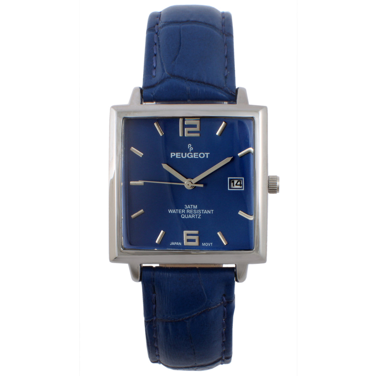 Peugeot Men's Watch Square Blue DIal with Leather Band