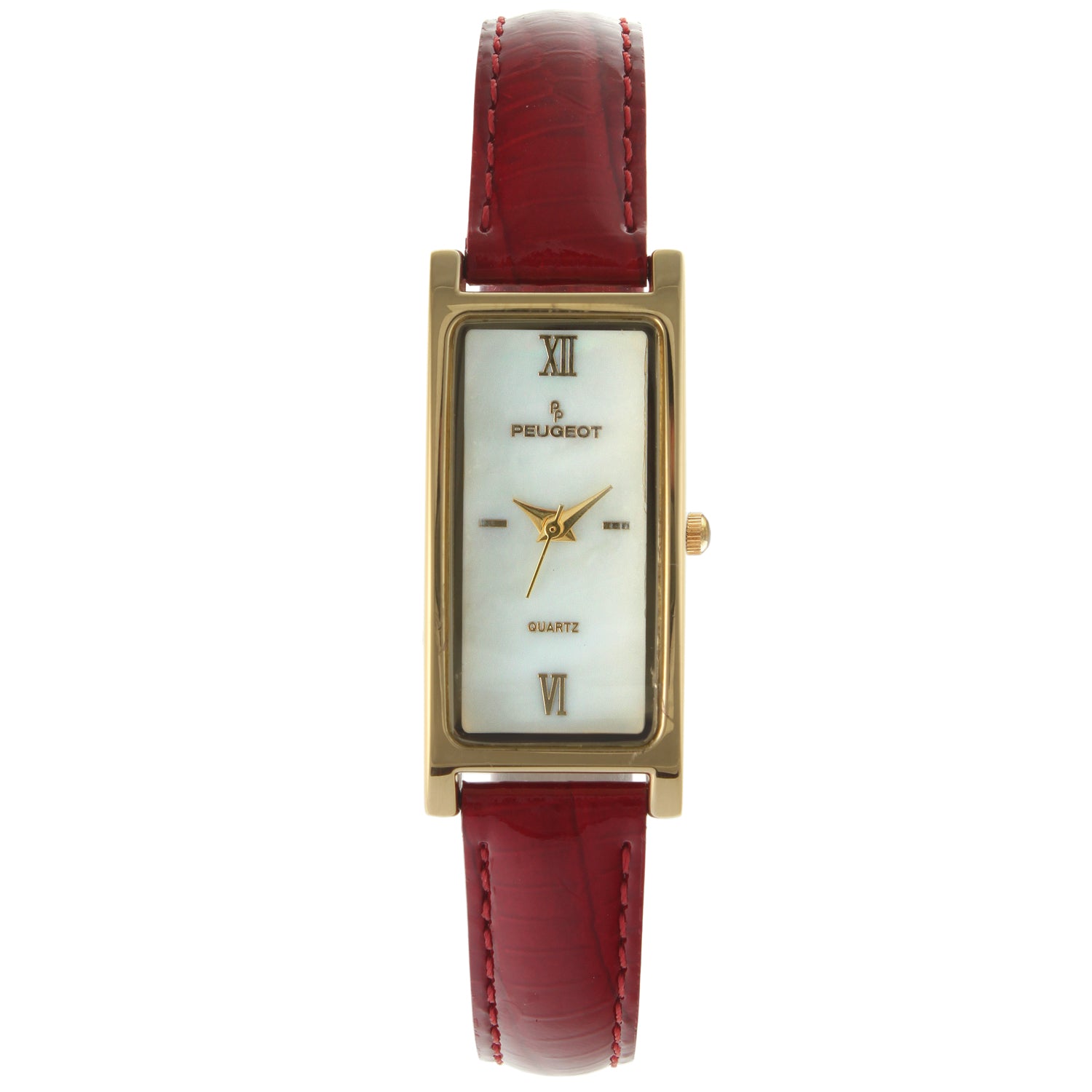 Peugeot Women's Watch Rectangular Dress with Red Leather Strap ...