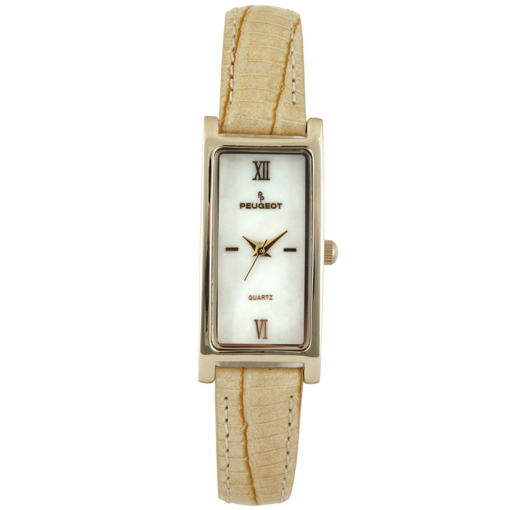 Peugeot Women's Watch Rectangular Dress with Tan Leather Strap