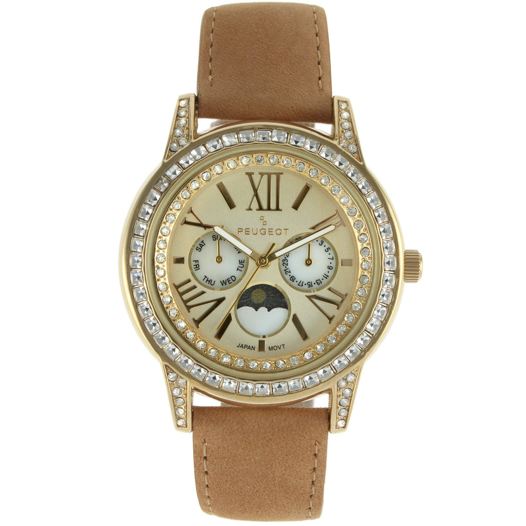 Woman Watches- Multi-function Crystal Dress Watch with Suede Strap by ...