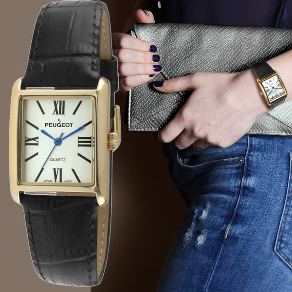 Women Tank Shape Watch With Genuine Leather Strap
