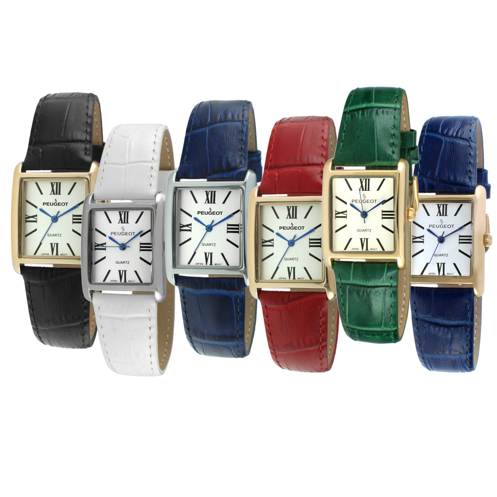 Women Tank Shape Watch With Genuine Leather Strap - Peugeot Watches