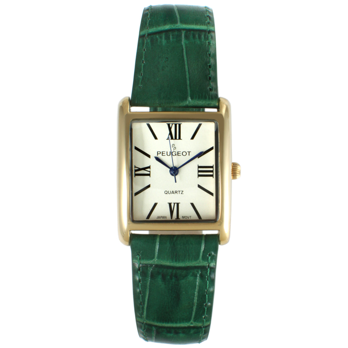 Women's Tank shape Watch with Genuine Green Leather Strap - Peugeot Watches