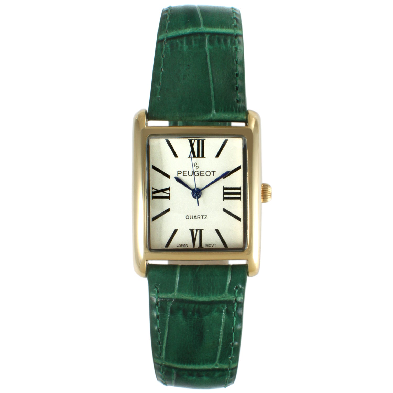 Women's Tank shape Watch with Genuine Green Leather Strap - Peugeot Watches