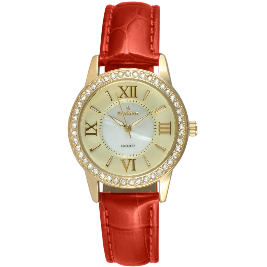 Women's Crystal Bezel Analog Watch with Leather Strap