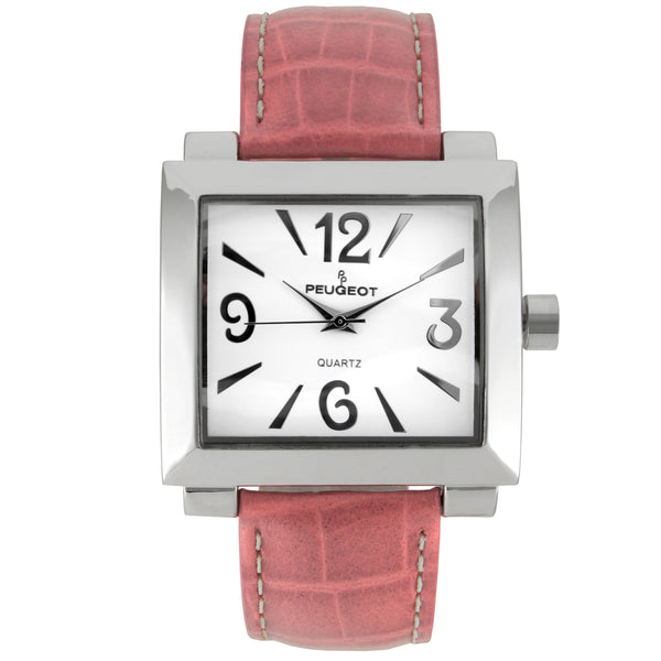 Peugeot Women's Square 35x40mm Easy Read Big Face Watch with Pink ...