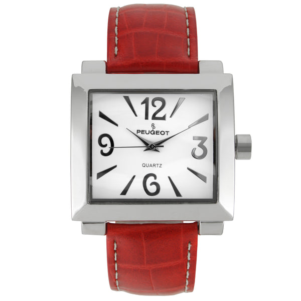 Peugeot Women's Square 35x40mm Easy Read Big Face Watch with Red ...